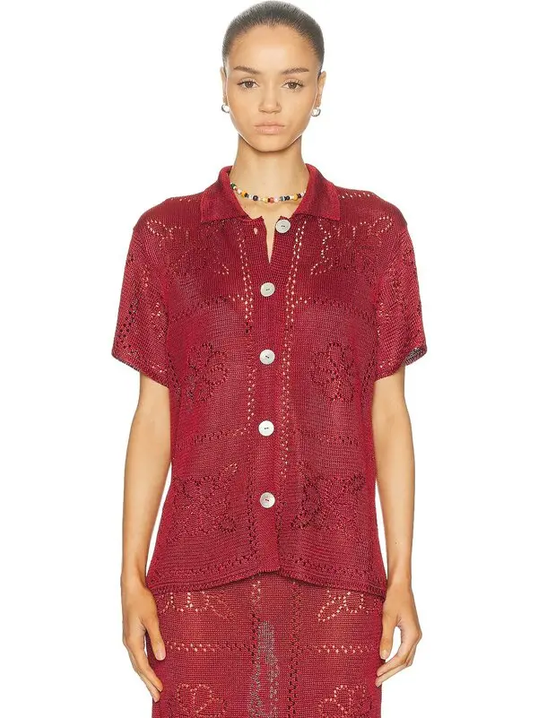 Calle Del Mar Floral Tile Short Sleeve Shirt - Oxblood