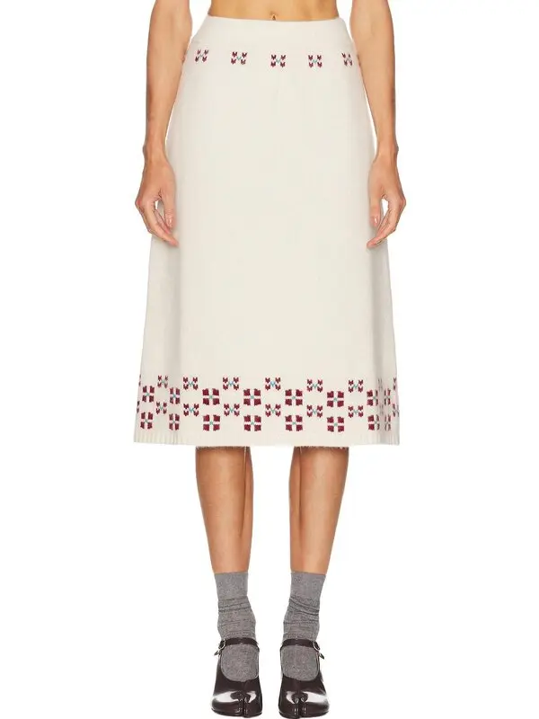 Calle Del Mar Fair Isle Cashmere Skirt - Natural & Oxblood