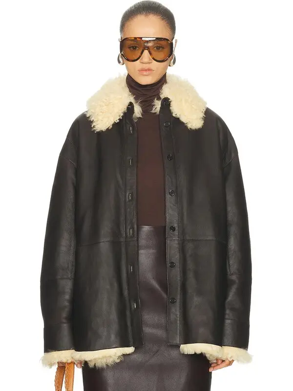 Acne Studios Lessora Leather Jacket - Coffee Brown & Pale Yellow