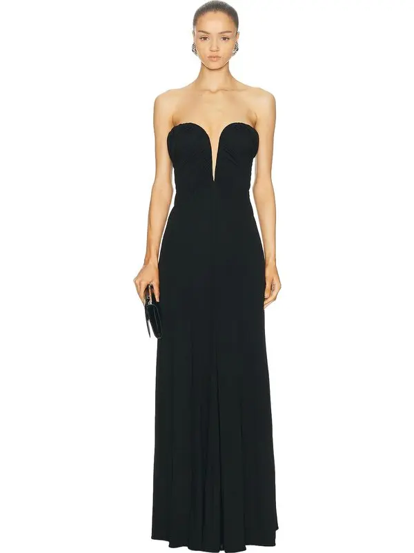 Atlein Bustier Ruched Gown - Black