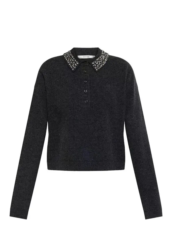 GESTUZ Embellished-collar Knitted Top - Grey