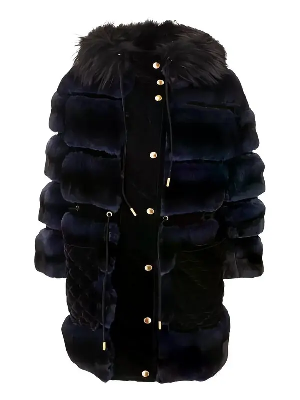 Fendi Fur Trim Quilted Coat - Blue