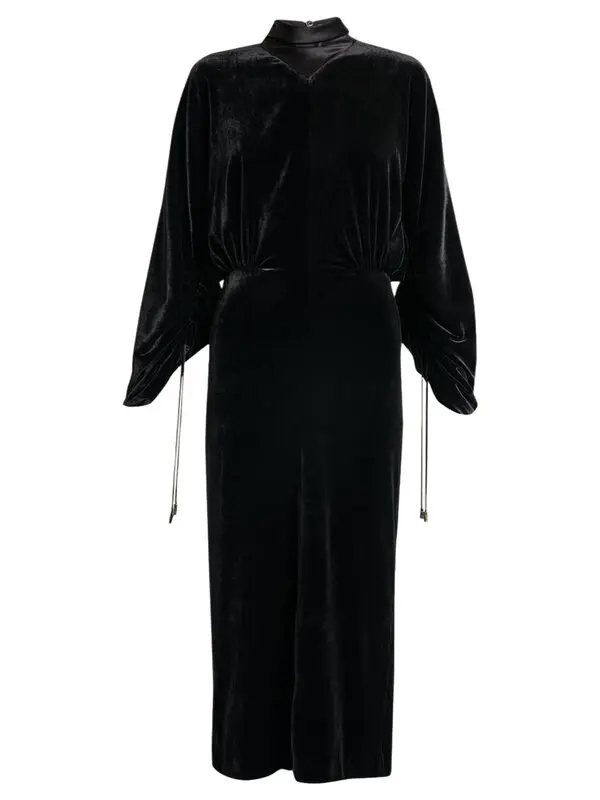 LANVIN Ruched Bell-sleeve Velvet Maxi Dress - Black