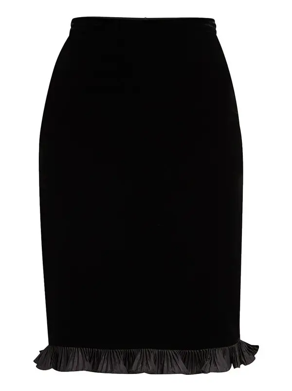 Valentino Garavani Ruffle Hem Velvet Pencil Skirt - Black