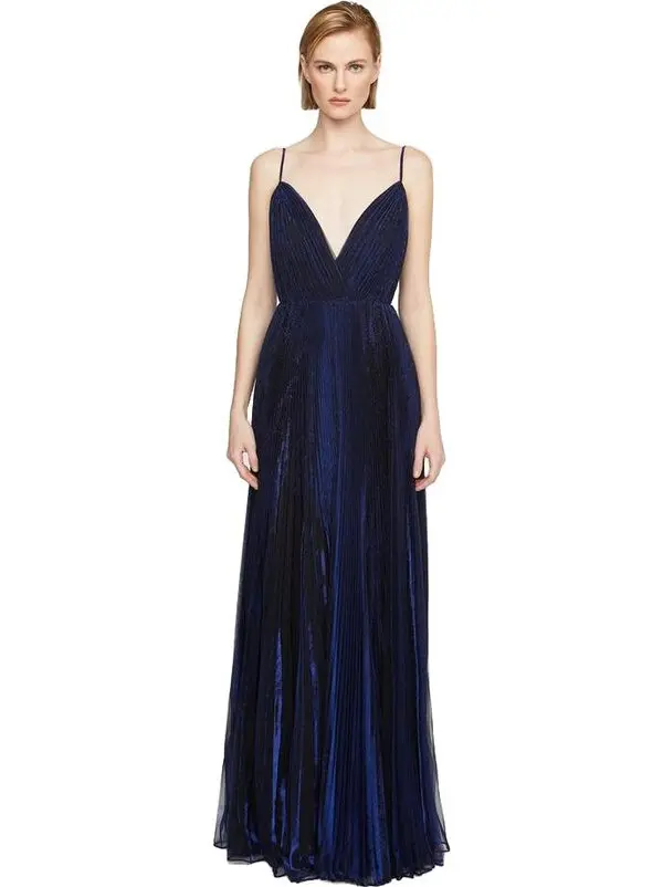 Halston Zellie Crystal Pleated Jersey Gown - Sapphire Stone