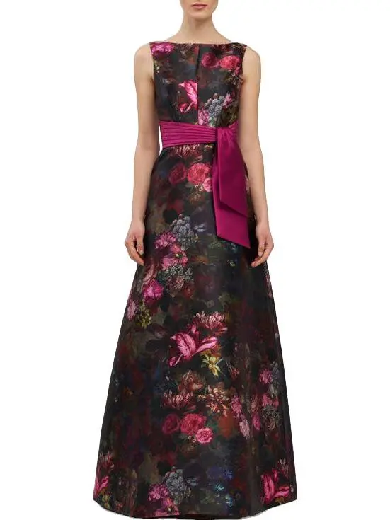 KAY UNGER Nicoletta Floral Sleeveless A-line Gown - Mulberry Multi