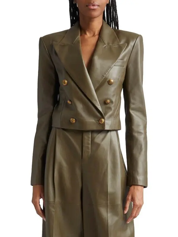Zimmermann Hypnotic Double-breasted Leather Blazer - Olive