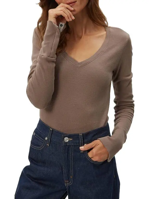 Michael Stars Dinah Cotton & Modal Waffle Knit Top - Cobblestone W/nude Tape