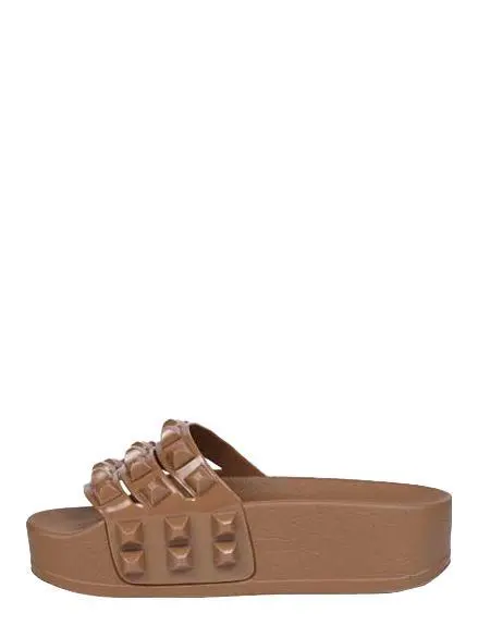 Carmen Sol Platform Slides With Borchia Studs - Tan