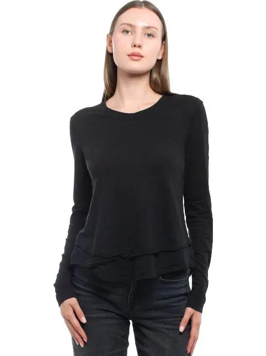 WILT CLOTHING Long Sleeve Mock Layer Tee - Black