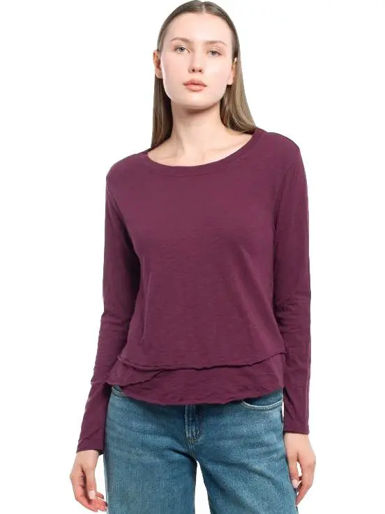 WILT CLOTHING Long Sleeve Mock Layer Tee - Dark Fig