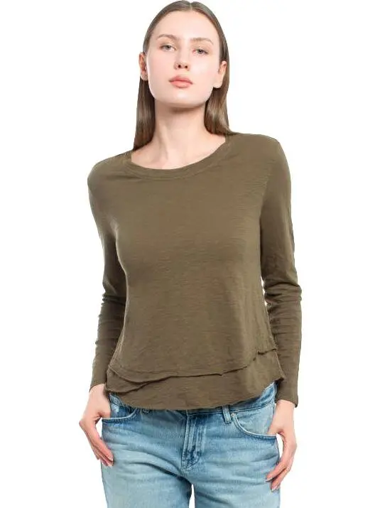 WILT CLOTHING Long Sleeve Mock Layer Tee - Dark Olive