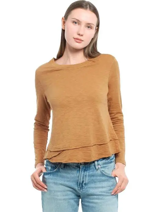 WILT CLOTHING Long Sleeve Mock Layer Tee - Medium Brown