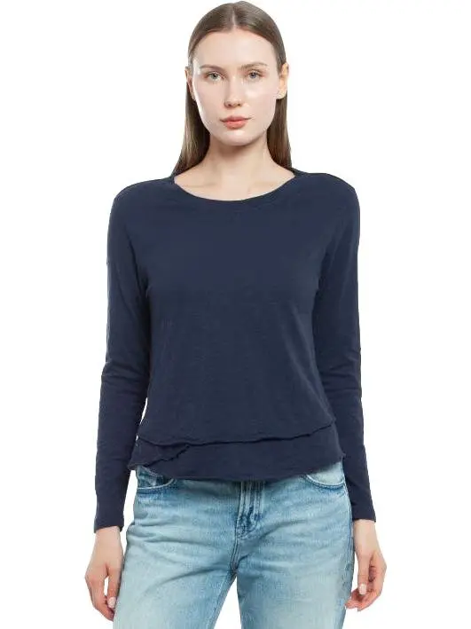 WILT CLOTHING Long Sleeve Mock Layer Tee - Peacoat