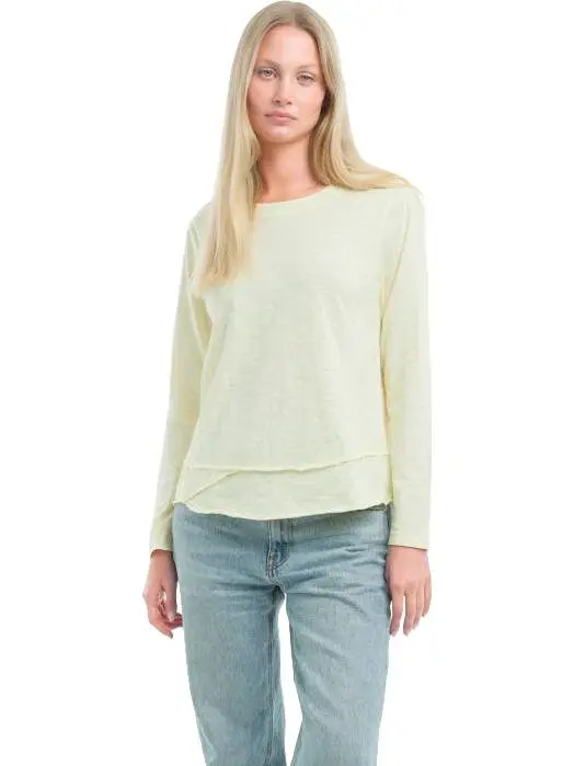 WILT CLOTHING Long Sleeve Mock Layer Tee - Transparent Yellow