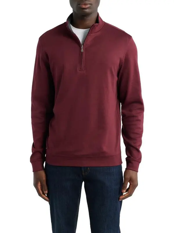 Scott Barber Pima Cotton Interlock Quarter Zip Pullover - Burgundy