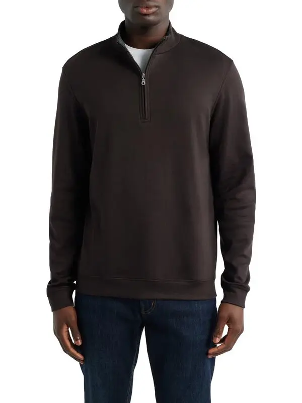Scott Barber Pima Cotton Interlock Quarter Zip Pullover - Dark Chocolate
