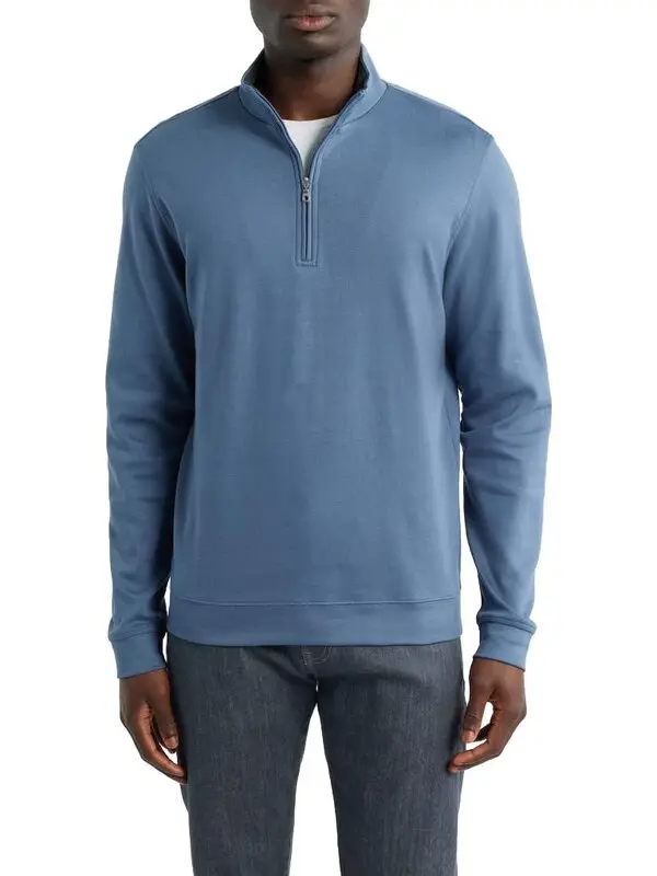 Scott Barber Pima Cotton Interlock Quarter Zip Pullover - Indigo