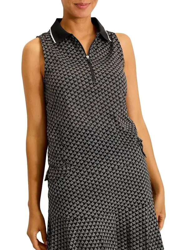 Tommy Bahama Abby Puerto Palms Half Zip Sleeveless Polo Top - Black