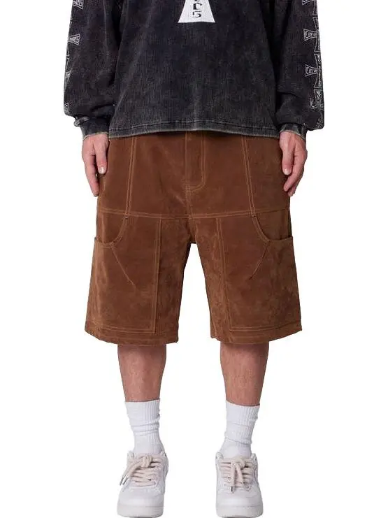Mnml Baggy Faux Suede Work Shorts - Brown