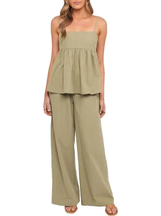 PETAL & PUP Jessica Cotton Babydoll Camisole & Wide Leg Pants Set - Olive