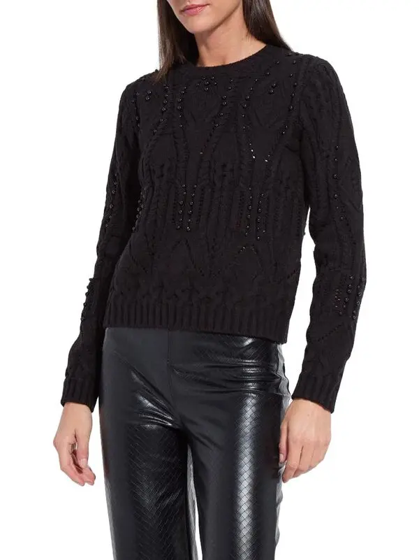 Lyssé Eliza Cozy Embellished Cable Sweater - Black