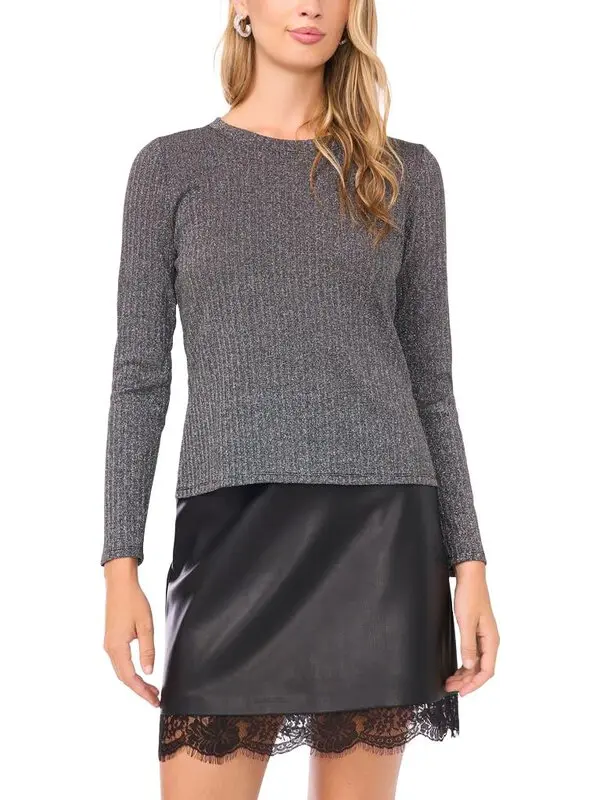 Vince Camuto Metallic Long Sleeve Top - Rich Black