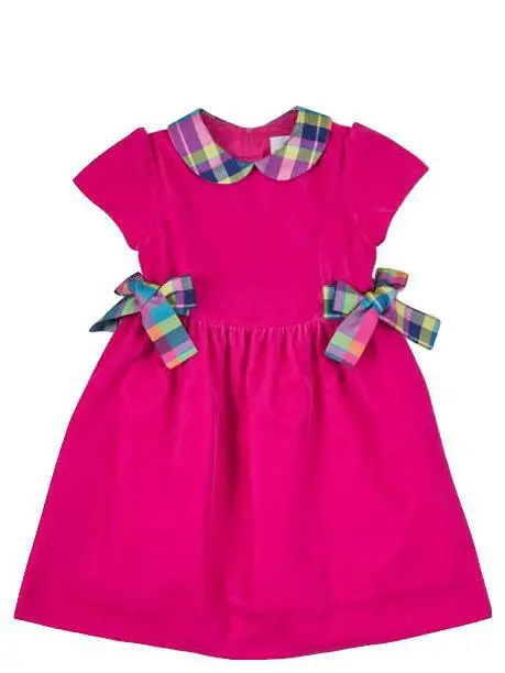 FLORENCE EISEMAN Velvet Dress With Plaid Taffeta Accents - Pink/ Multicolor