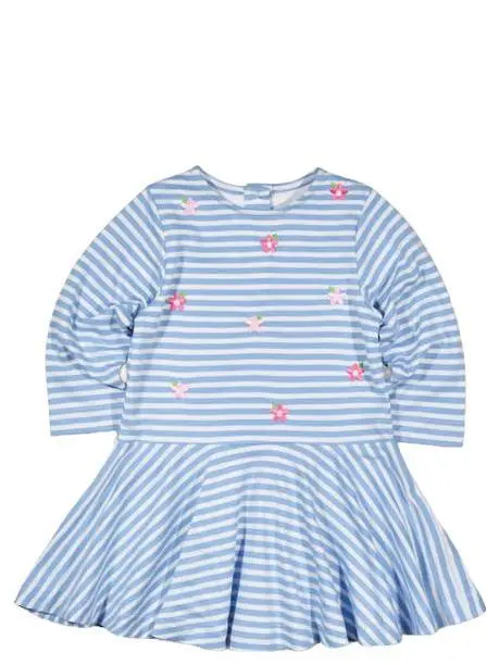FLORENCE EISEMAN Stripe Knit Dress With Embroidered Flowers - Light Blue/ White/ Pink