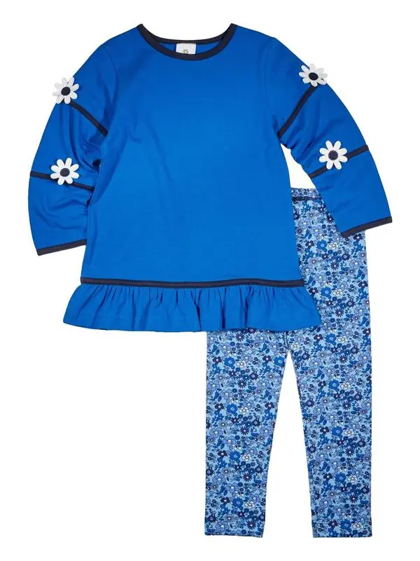 FLORENCE EISEMAN Knit Tunic With Flowers And Floral Leggings - Blue