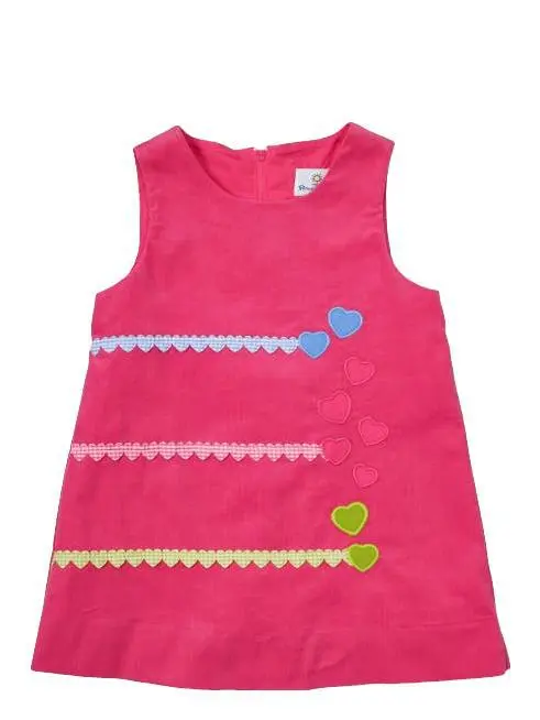FLORENCE EISEMAN Corduroy Jumper With Appliqué Hearts - Pink/ Blue/ Green