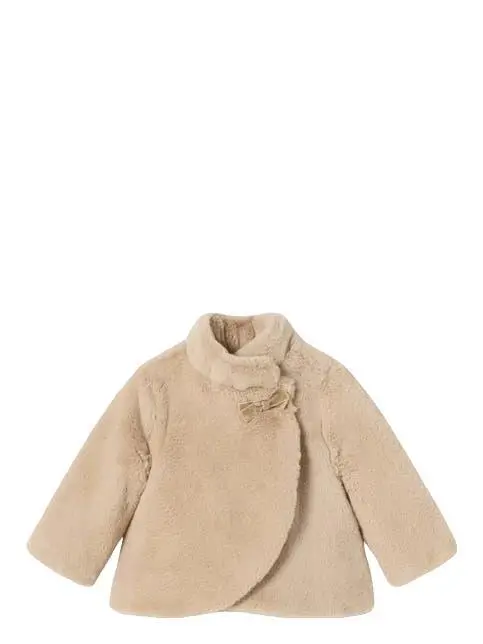 MAYORAL Bow Faux Fur Coat - Beige