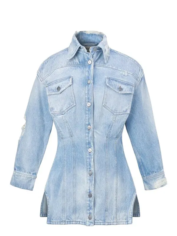 UNTOURAGE THE LABEL Si Si Shacket" Denim Shirt Jacket - Blue