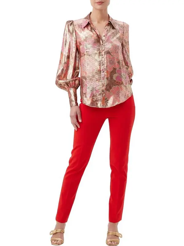 Trina Turk Sagittarius Floral Metallic Top - Ruqa Red Multi