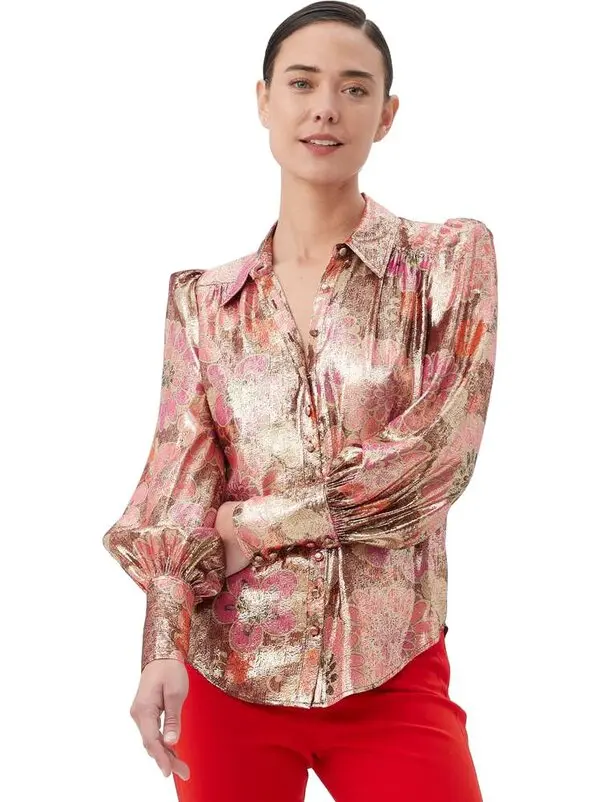 Trina Turk Sagittarius Floral Metallic Top - Ruqa Red Multi