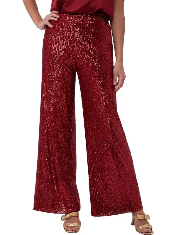 Trina Turk Atarashii Wide-leg Sequin Pants - Ruqa Red