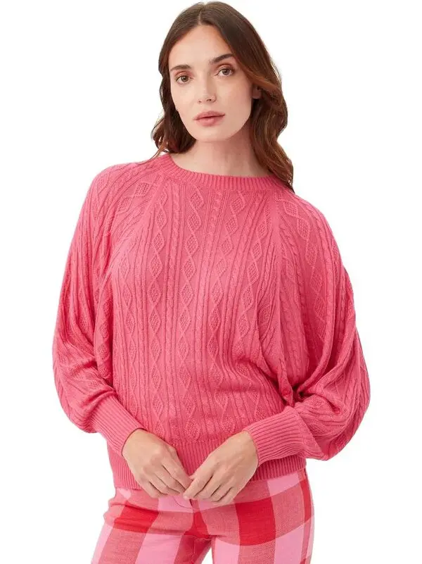 Trina Turk Blue Cove Cable Knit Pullover - Papillon Pink