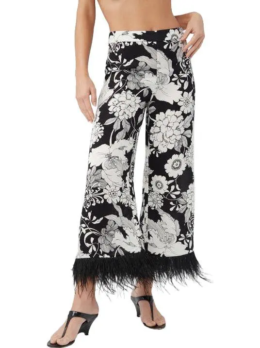 Trina Turk Feather Trimmed Cropped Pants - Black/white