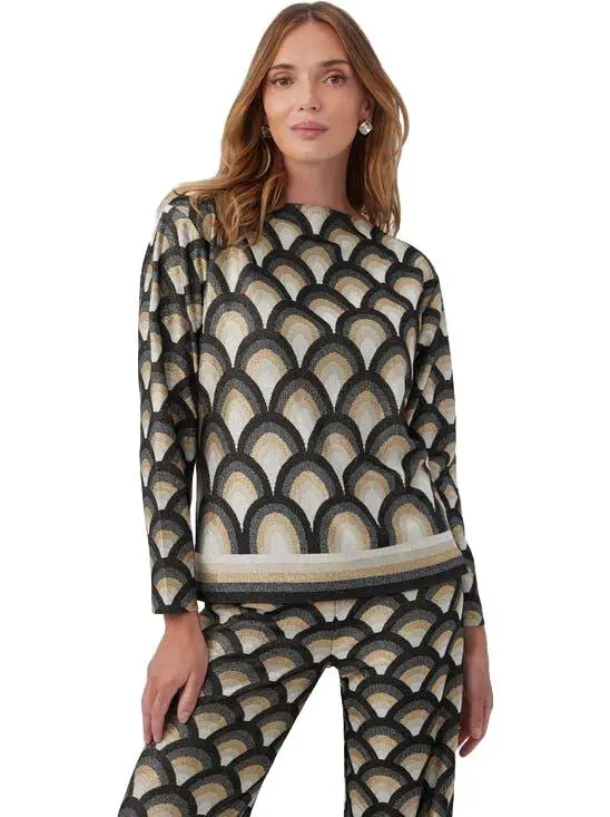 Trina Turk Minato Printed Knit Jacquard Long Sleeve Top - Multi