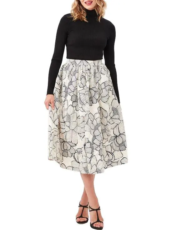Trina Turk Aurelia A-line Midi Skirt - Savanna Sand/black