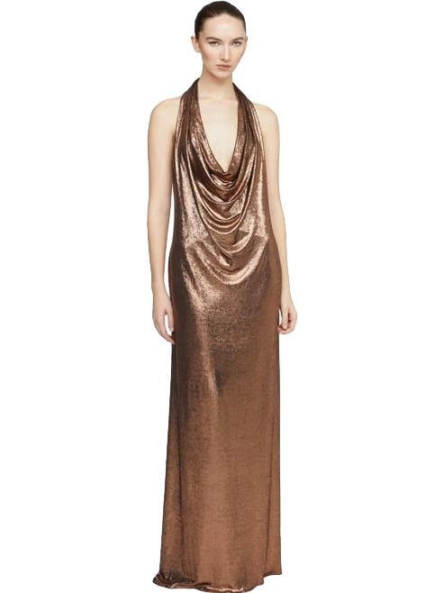 Halston Soraya Metallic Jersey Gown - Copper