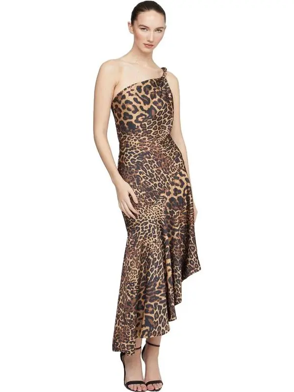 Halston Mavis Satin Midi Dress - Leopard