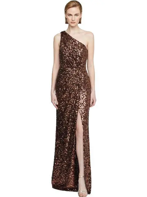 Halston Lexi Sequin Gown - Copper Confetti