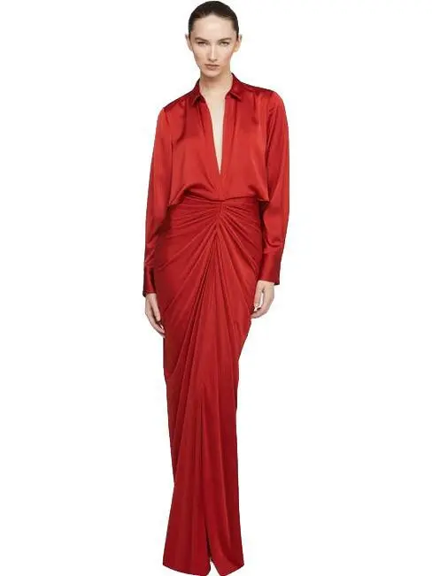 Halston Katrine Jersey And Satin Gown - Auburn