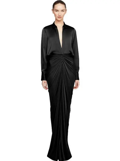 Halston Katrine Jersey And Satin Gown - Black