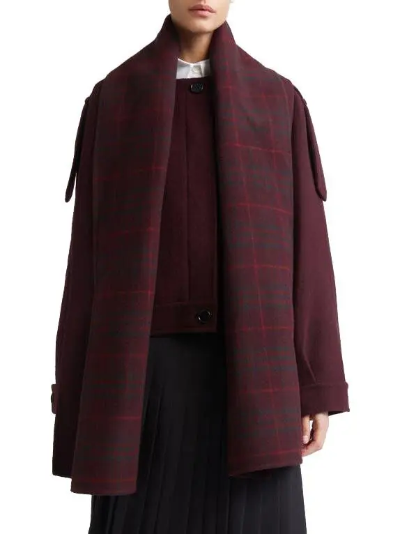 Burberry Oldbrook Detachable Check Scarf Wool Jacket - Wine Red