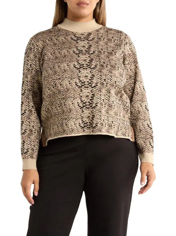 Lyssé Declan Mock Neck Jacquard Sweater - Lux Camel Snake Jacquard