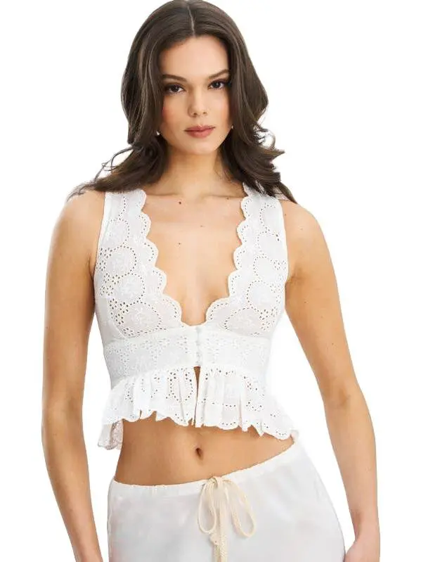 MISS CIRCLE Raia Eyelet Wave Trim Crop Vest Top - White