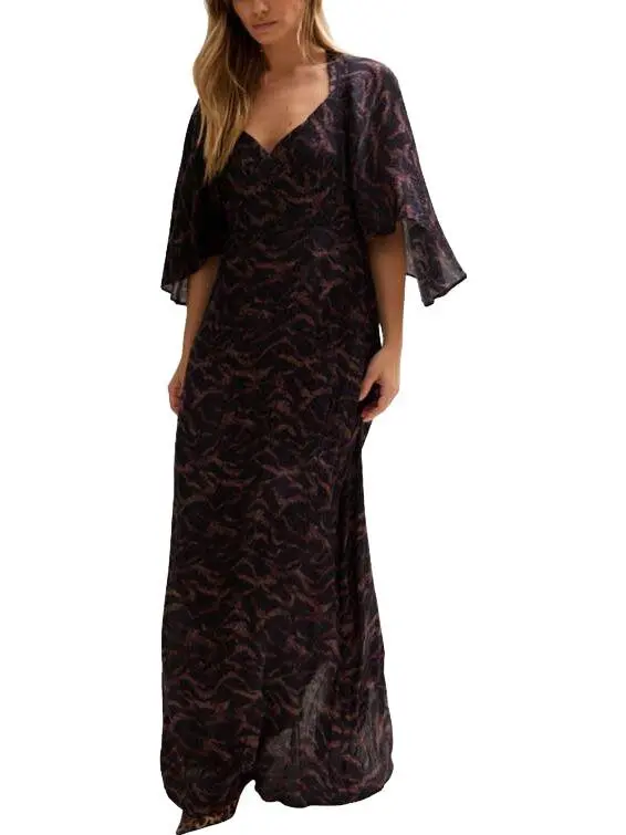 LILY AND LIONEL Lydia Angel Sleeve Maxi Dress - Brown