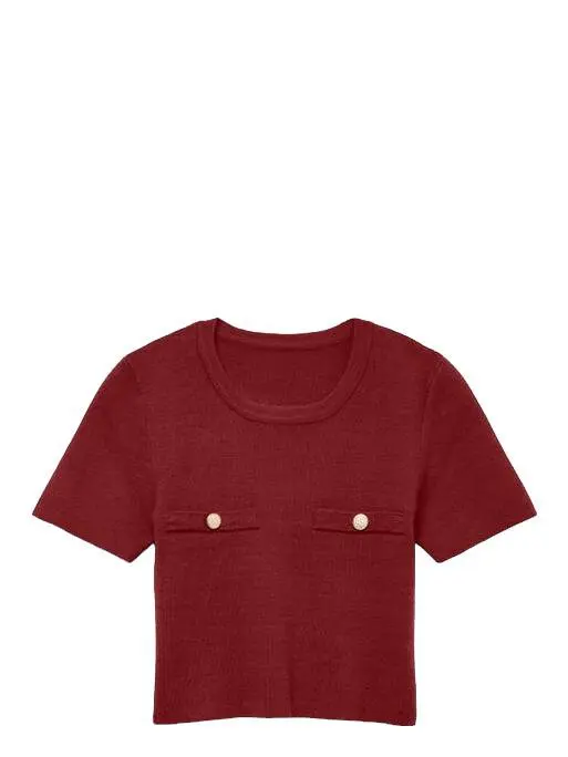 Vero Moda Short-sleeve Crewneck Sweater With Pocket Details - Syrah